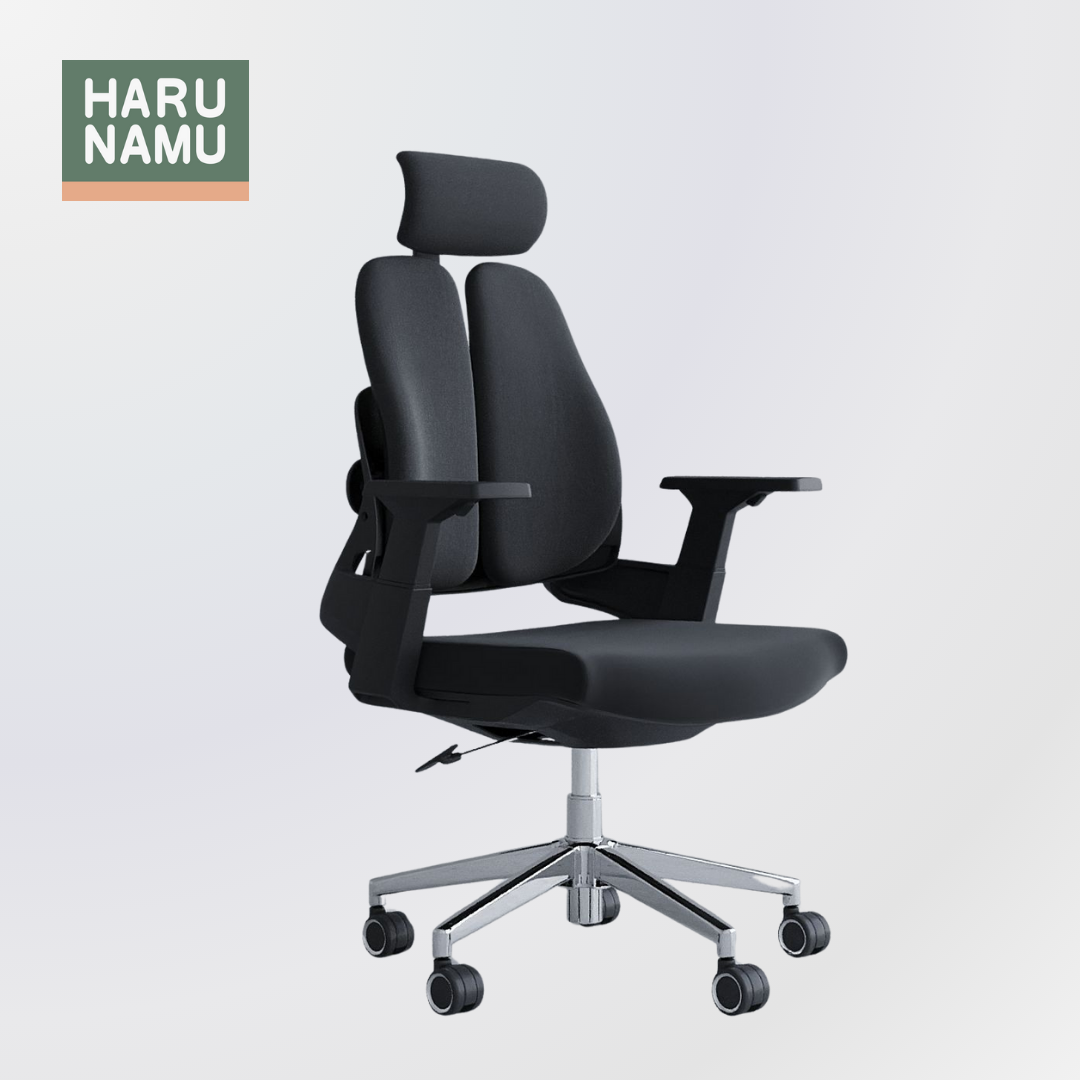 CLODIUS Black Split Back Ergonomic Chair - Harunamu