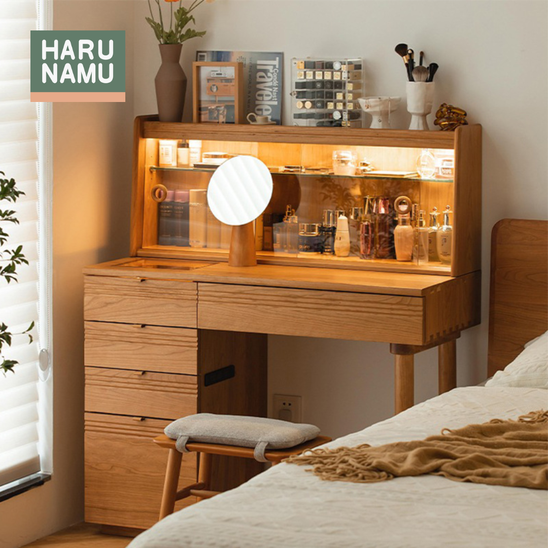 AKARI Solid Wood Lighted Dresser Table - Harunamu