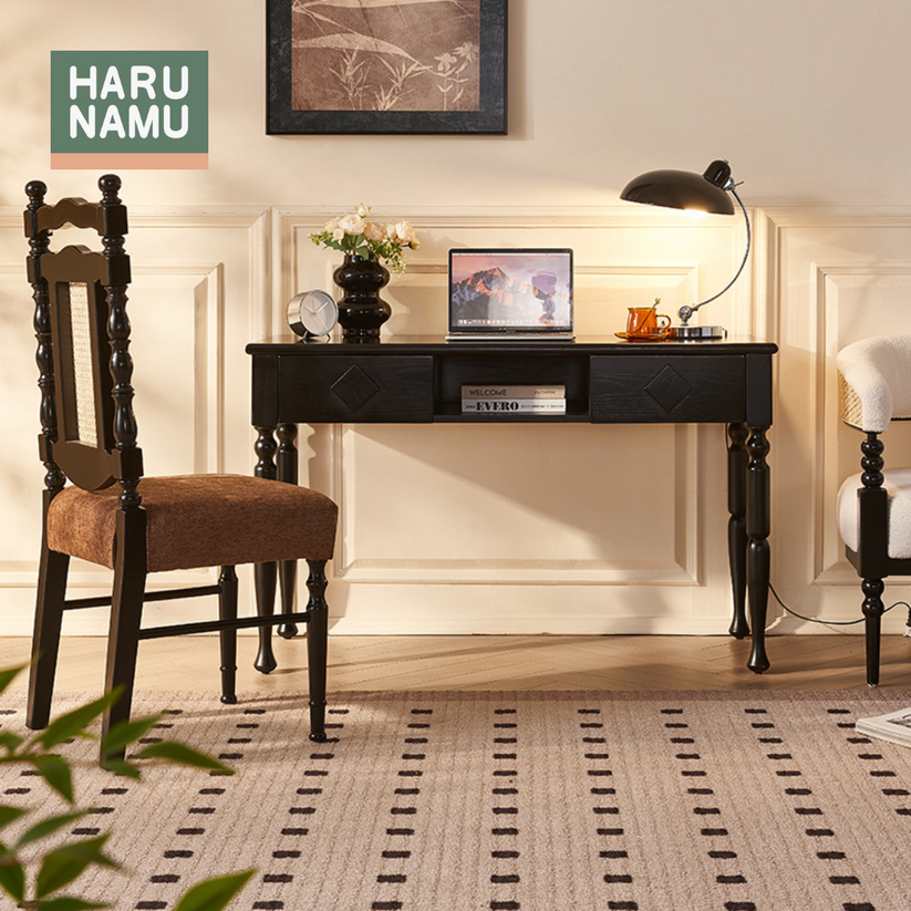 KARIN Ebony Black Solid Wood Study Table - Harunamu