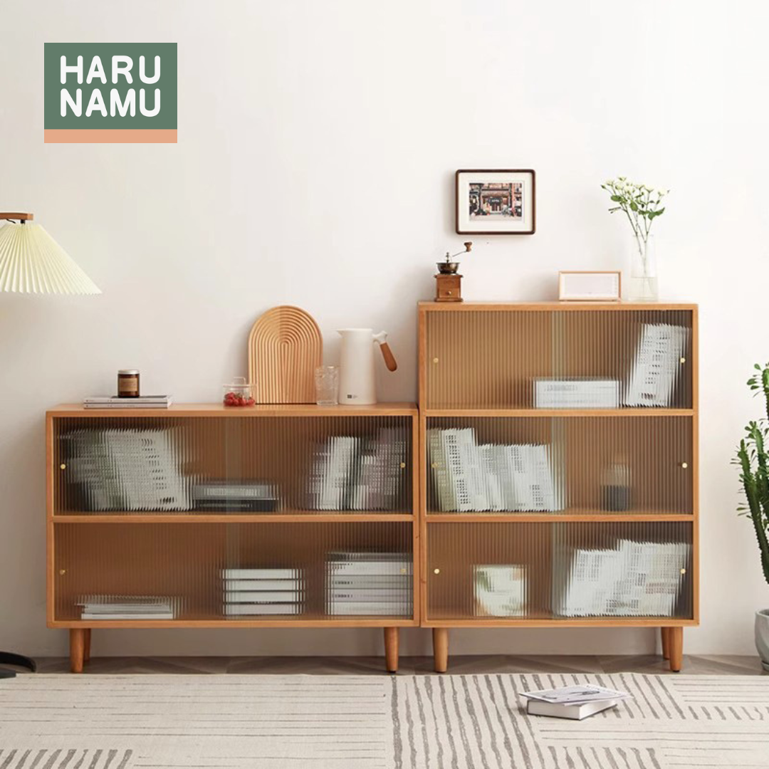 NAMERAKANA Solid Wood Display Cabinet - Harunamu